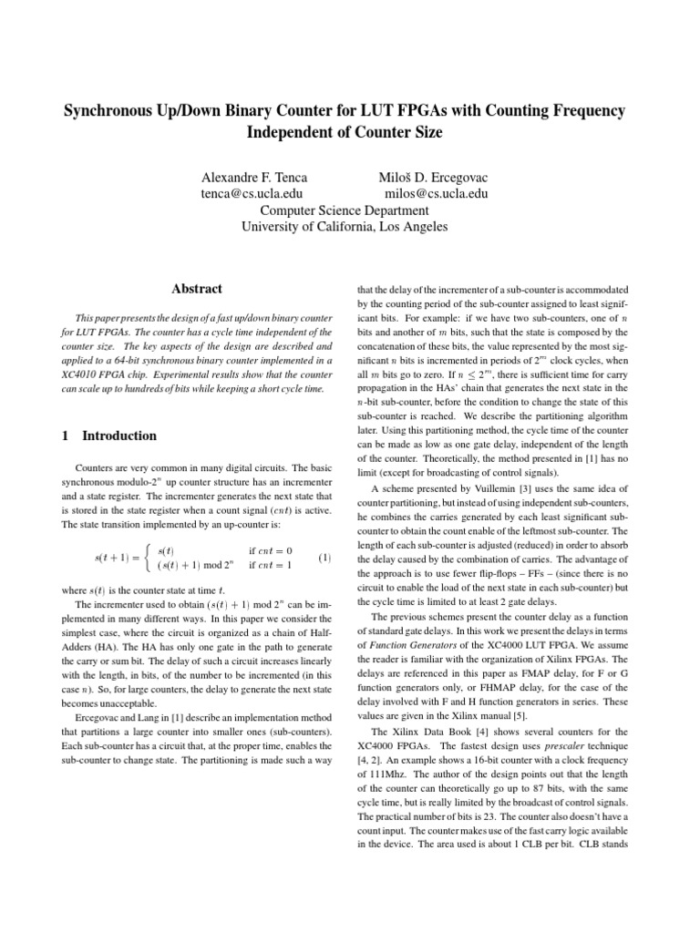 Synchronous Up/Down Binary Counter For Lut Fpgas With Counting Frequency Independent of Counter ...