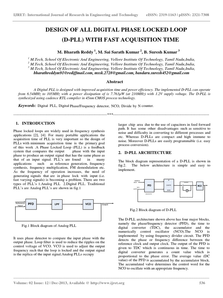 Design of All Digital Phase Locked Loop | PDF | Detector (Radio ...