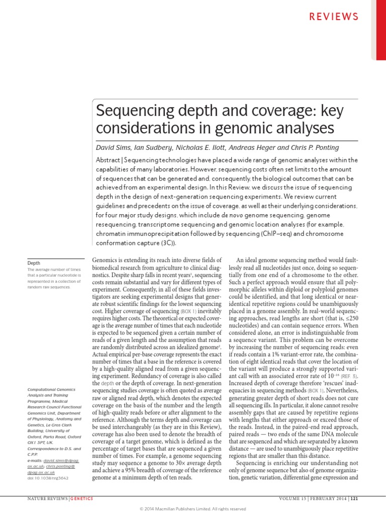 Sequencing Depth and Coverage: Key Considerations in Genomic Analyses ...