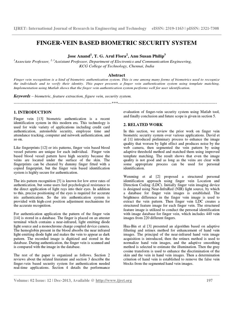 Finger-Vein Based Biometric Security System | PDF | Biometrics | Infrared