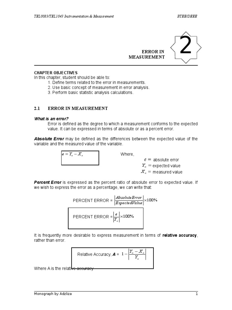 Error in Measurement: Chapter Objectives | PDF | Accuracy And Precision | Observational Error