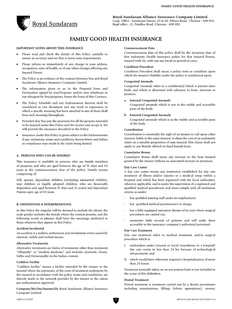 Family Good Health Terms | PDF | Insurance | Hospital
