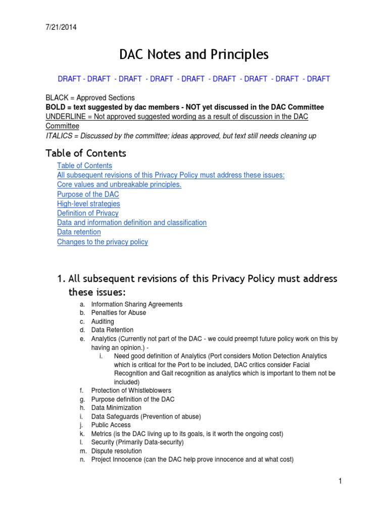 DAC Notes and Principles - 7.21.14 | PDF | Privacy | Surveillance