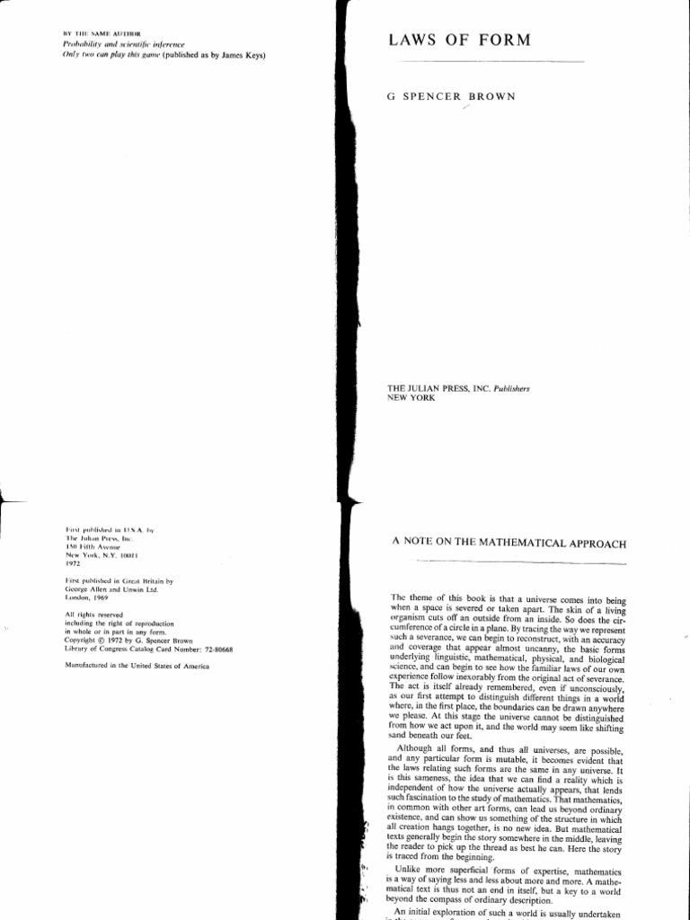 Laws Oe Form: G Spencer Brown } G Spencer Brown | Theorem | Axiom