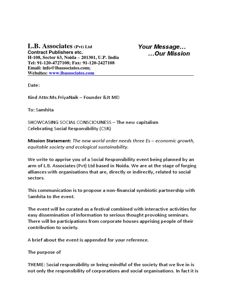 Covering Letter | PDF | Corporate Social Responsibility | Social ...