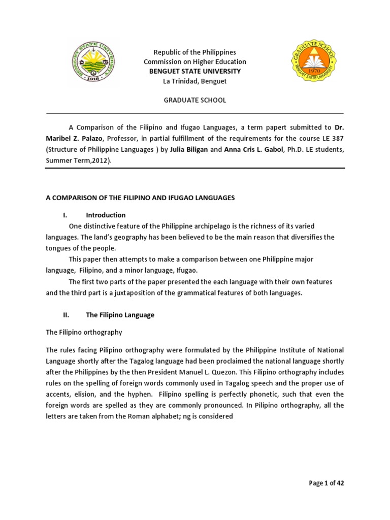 A Comparative Analysis of The Filipino and Ifugao Languages | PDF ...