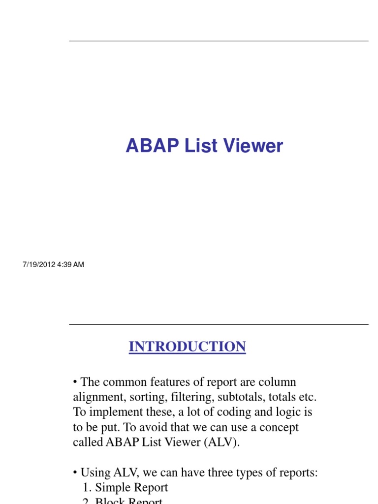 ABAP List Viewer | Download Free PDF | Hierarchy | Parameter (Computer Programming)