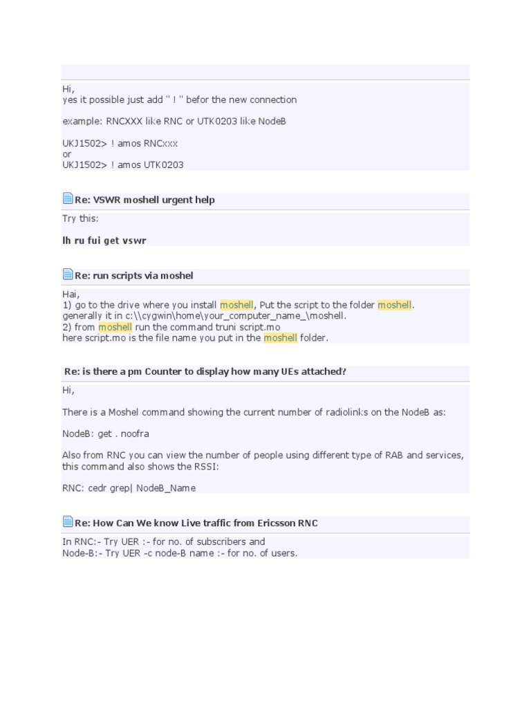 Moshell Commands | PDF