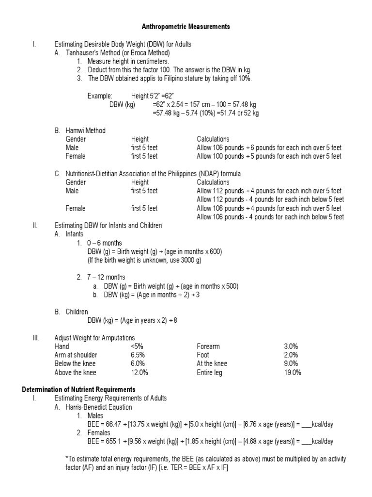 Anthropometric Measurements | PDF