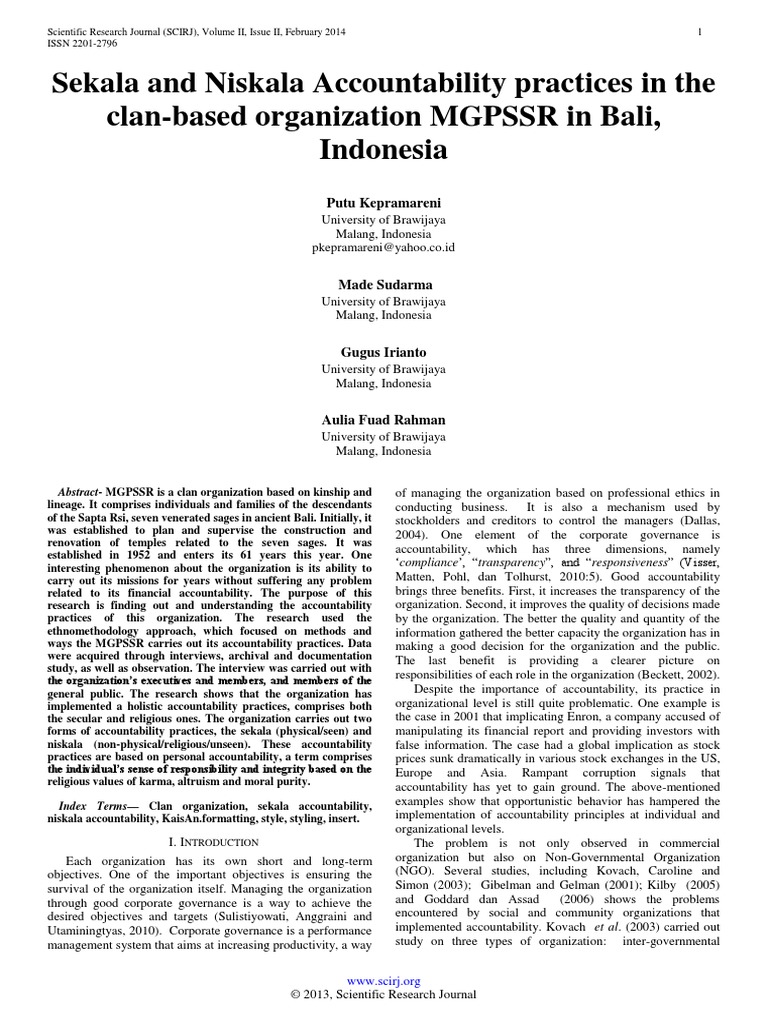 Sekala and Niskala Accountability Practices in The Clan-Based ...