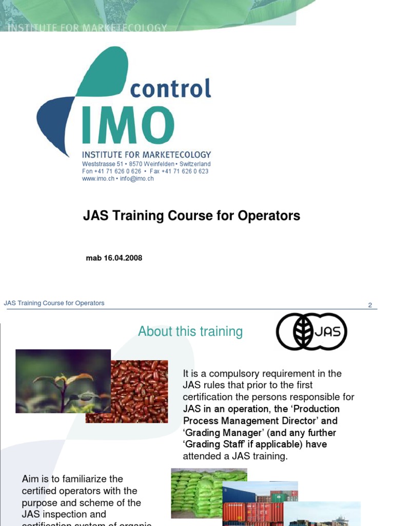 JAS Training Requirements and Organic Standards for Agricultural ...