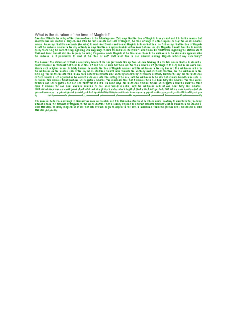 What Is The Duration of The Time of Maghrib | PDF | Religion And Belief