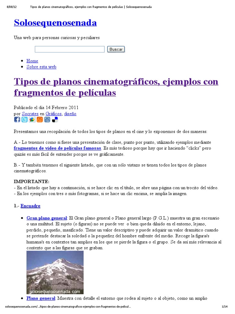Tipos y ejemplos de planos cinematográficos | PDF | Artes del Lenguaje ...