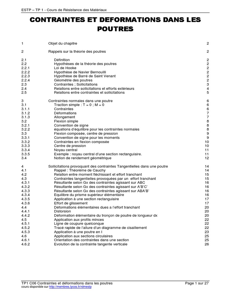 Contraintes et déformations des poutres | PDF | Résistance des ...