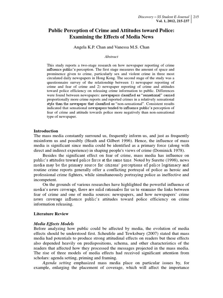 Public Perception of Crime and Attitudes Toward Police: Examining The ...