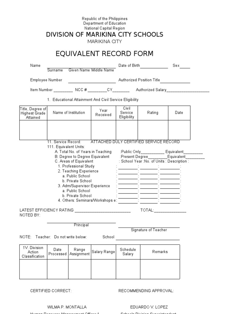 Equivalent Record Form | PDF | Teachers | Behavior Modification