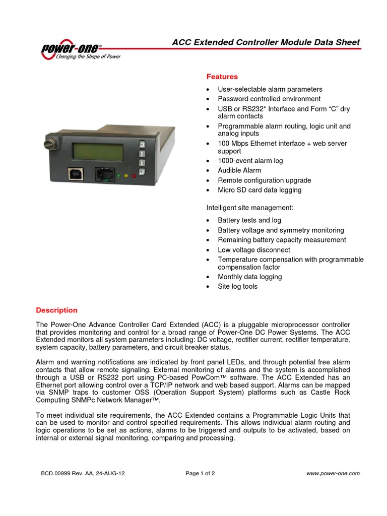 ACC Extended Controller Module Data Sheet: Features | PDF