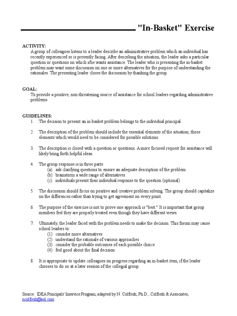 In Basket Exercise | PDF