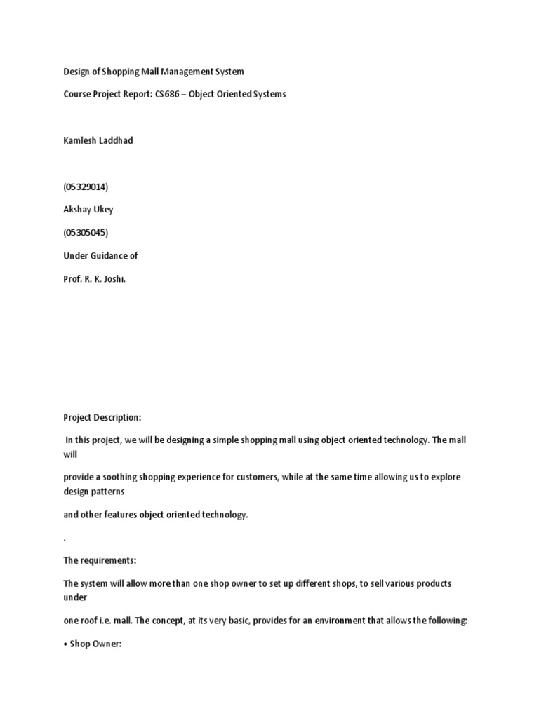 Design of Shopping Mall Management System | PDF | Use Case | Shopping Mall