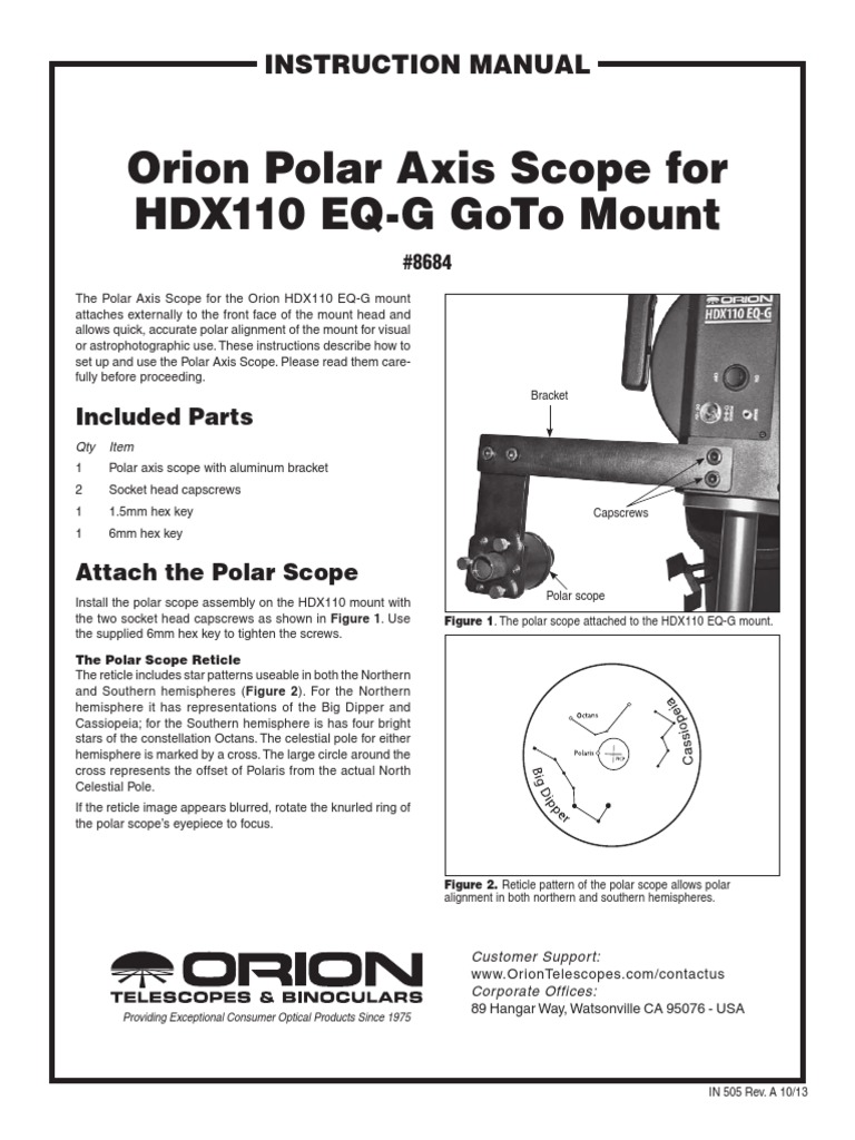 EQ8 Polar Scope Instruction Manual | PDF | Telescopic Sight | Astronomy