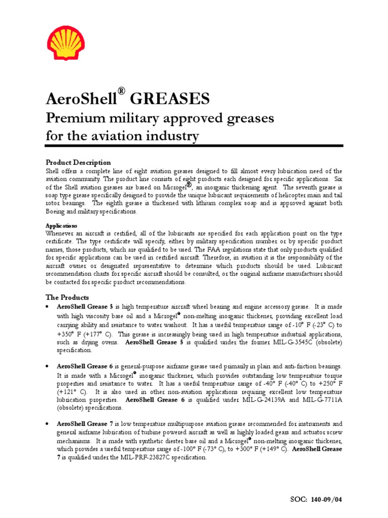 Aeroshell Greases | PDF | Bearing (Mechanical) | Lubricant
