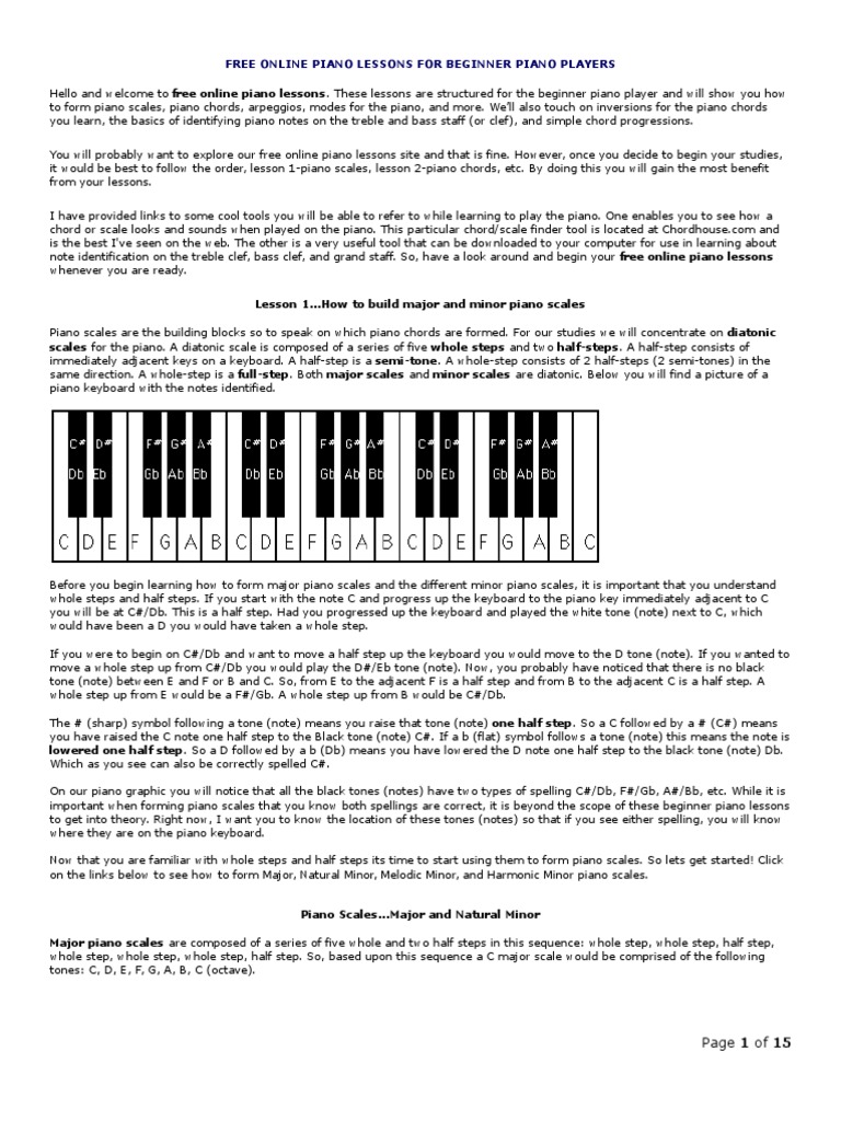Free Online Piano Lessons For Beginner Piano Players | PDF | Chord ...