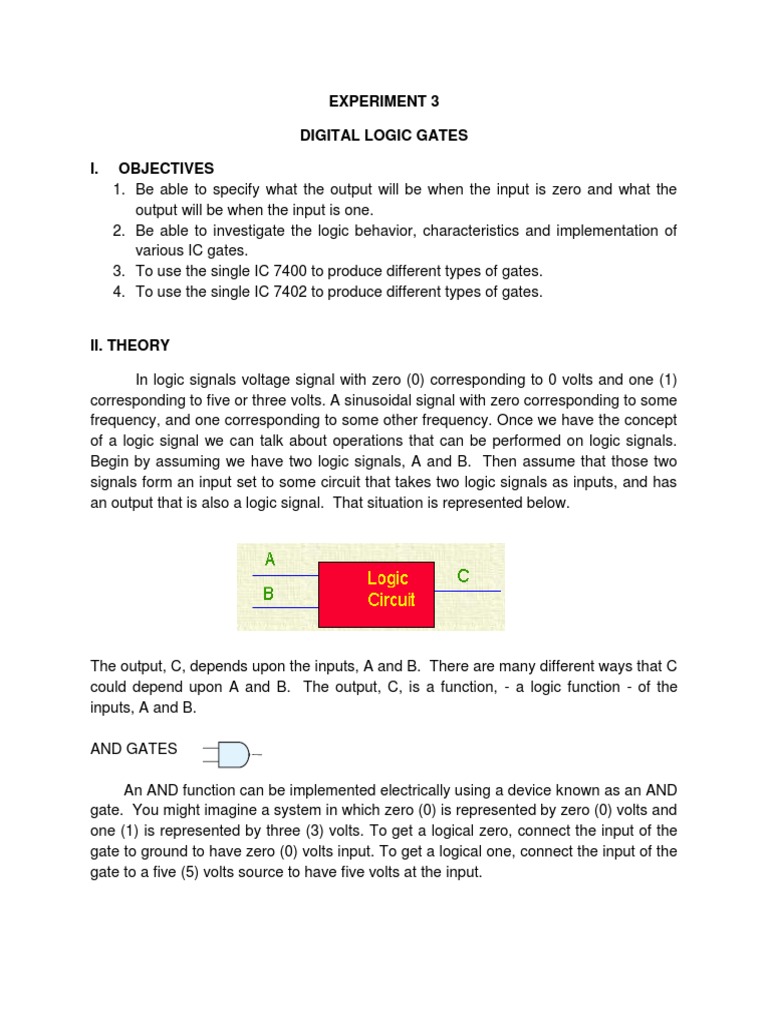 Logic Gates Experiment Overview | PDF | Logic Gate | Electronic Circuits