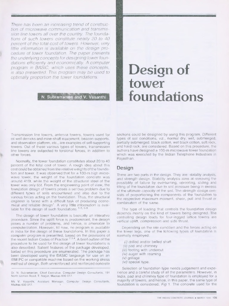 Tower Foundations | PDF | Bending | Strength Of Materials