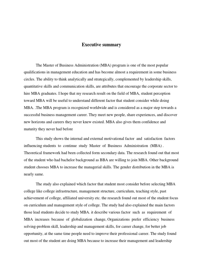 MBA Student Motivations and Considerations | PDF | Master Of Business ...