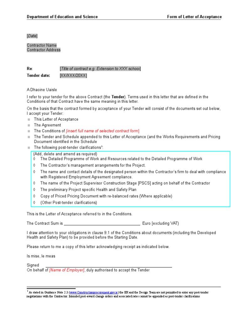 Letter of Acceptance for Tender | PDF | Law Of Obligations | Common Law