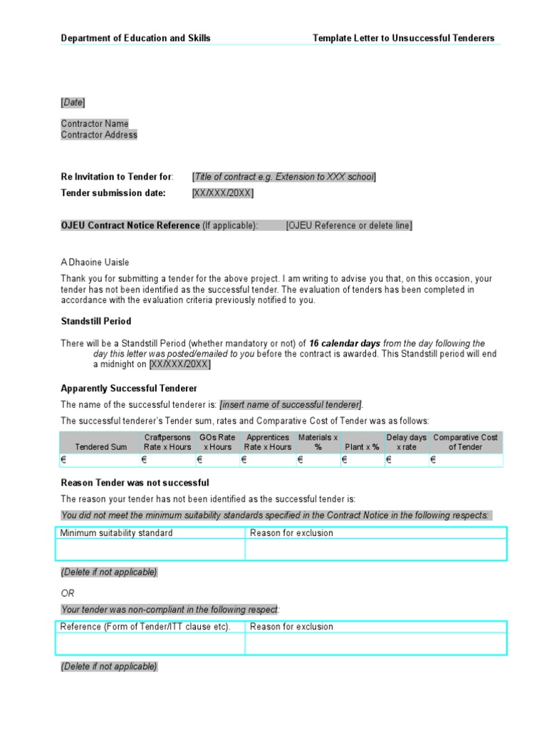 DTP 2012 Letter To Apparently Unsuccessful Tenderer | PDF | Business