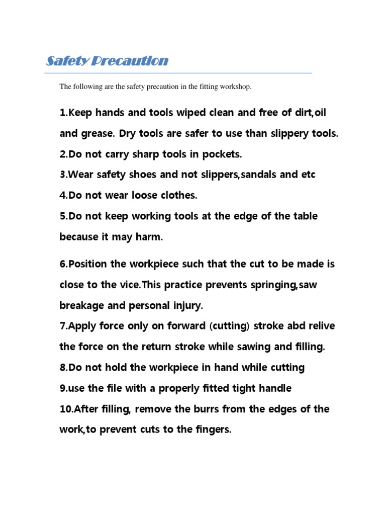 Fitting Workshop Safety Precautions | PDF | Travel | Art