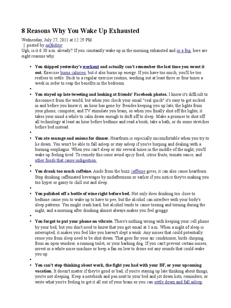 8 Reasons Why You Wake Up Exhausted Pdf Leisure