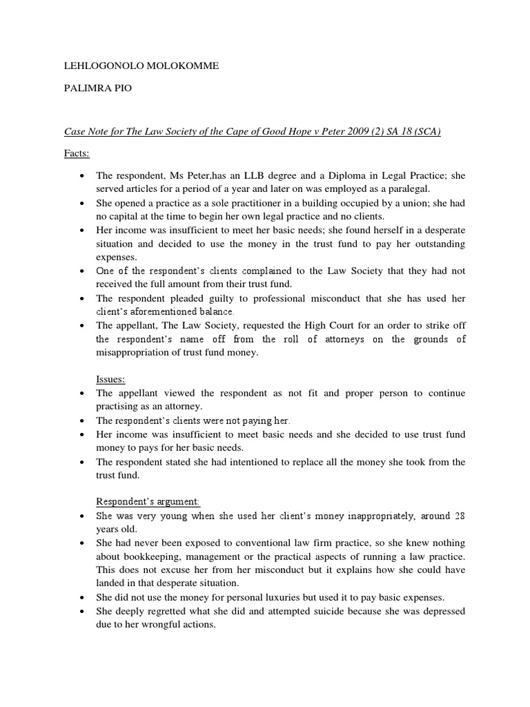 Case Note (Peter) | PDF | Lawyer | Trust Law