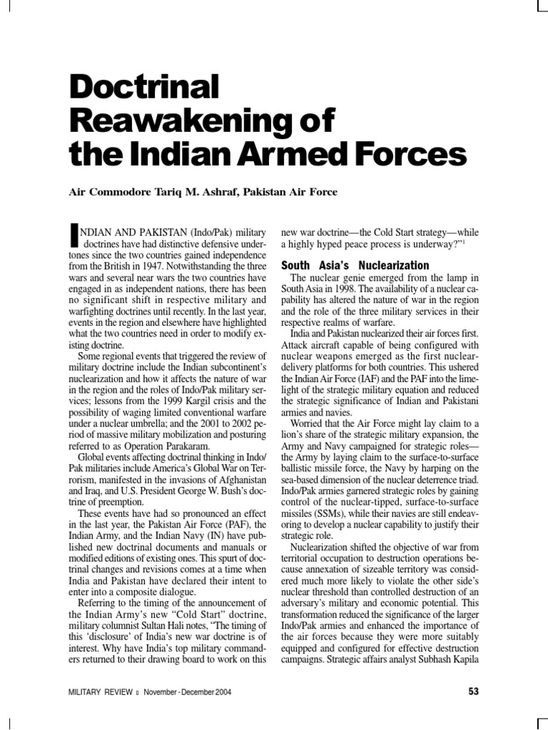 2004 India Cold Start Doctrinal Reawakening of The Indian Armed Forces ...