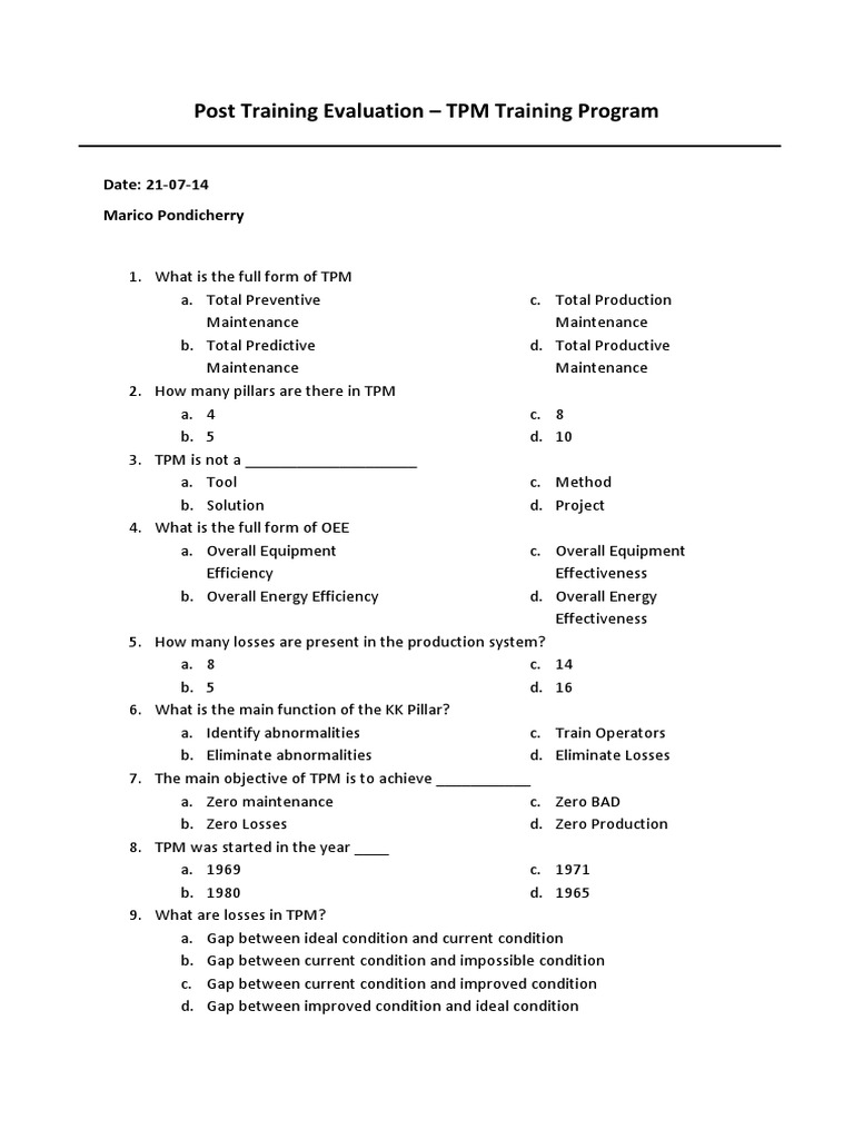 TPM Quiz | PDF