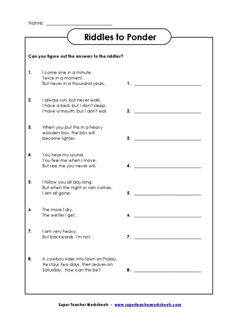 Riddles to Ponder with Answers | PDF | Home & Garden