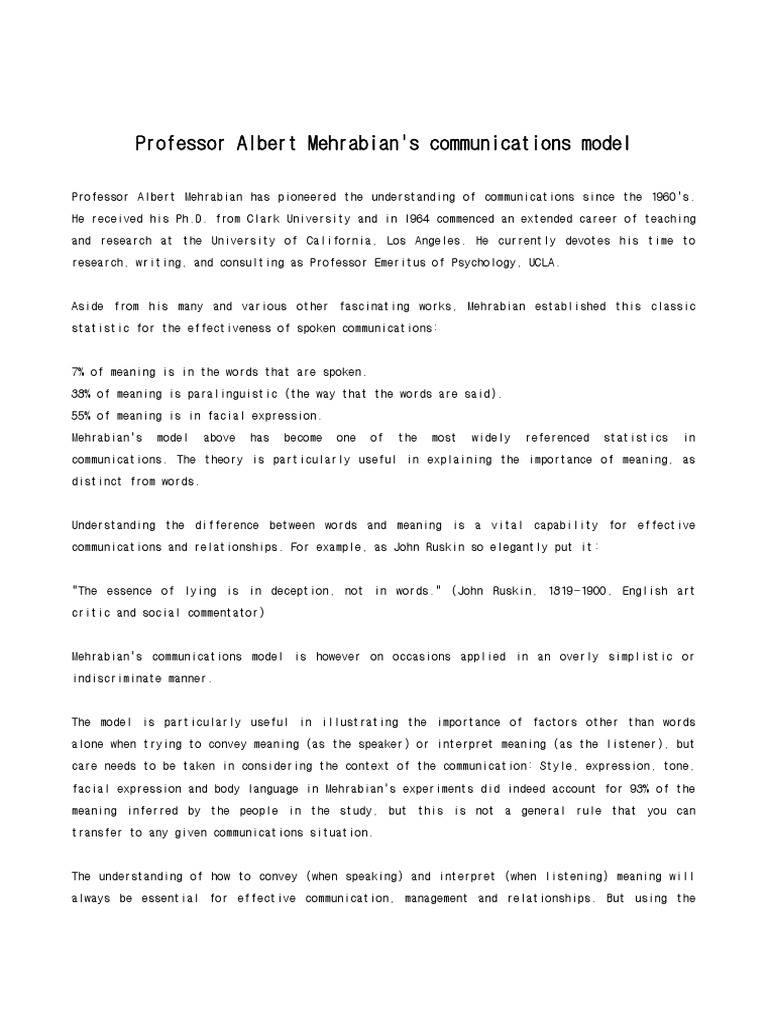 Albert Meharabian | PDF | Nonverbal Communication | Body Language