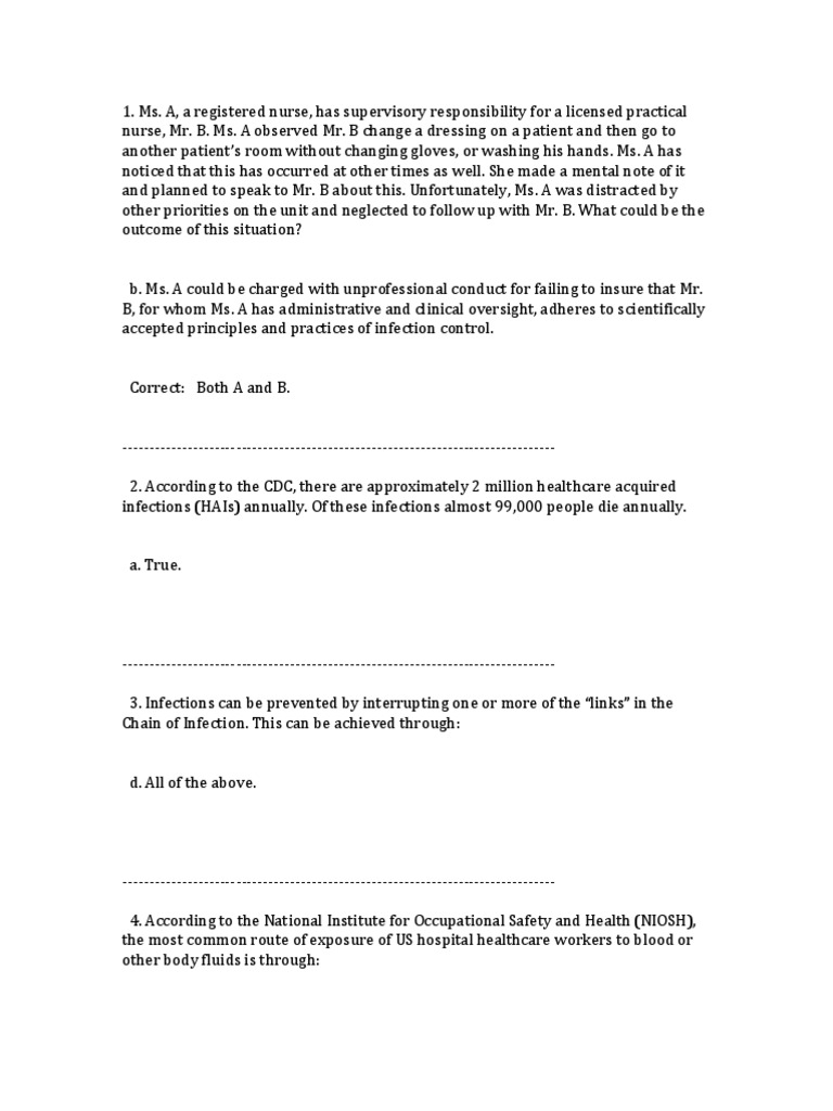 Infection Control Answers | PDF | Infection Control | Prevention