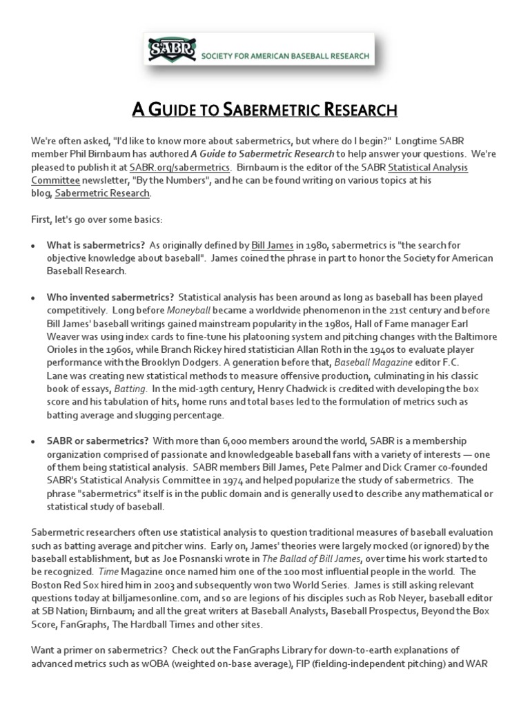 A Guide To Sabermetrics | PDF | Ball And Bat Games | Team Sports