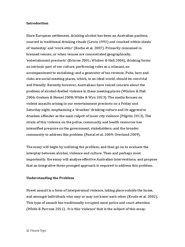 The Problem of Alcohol-Fuelled Violence in Australia and Effective ...