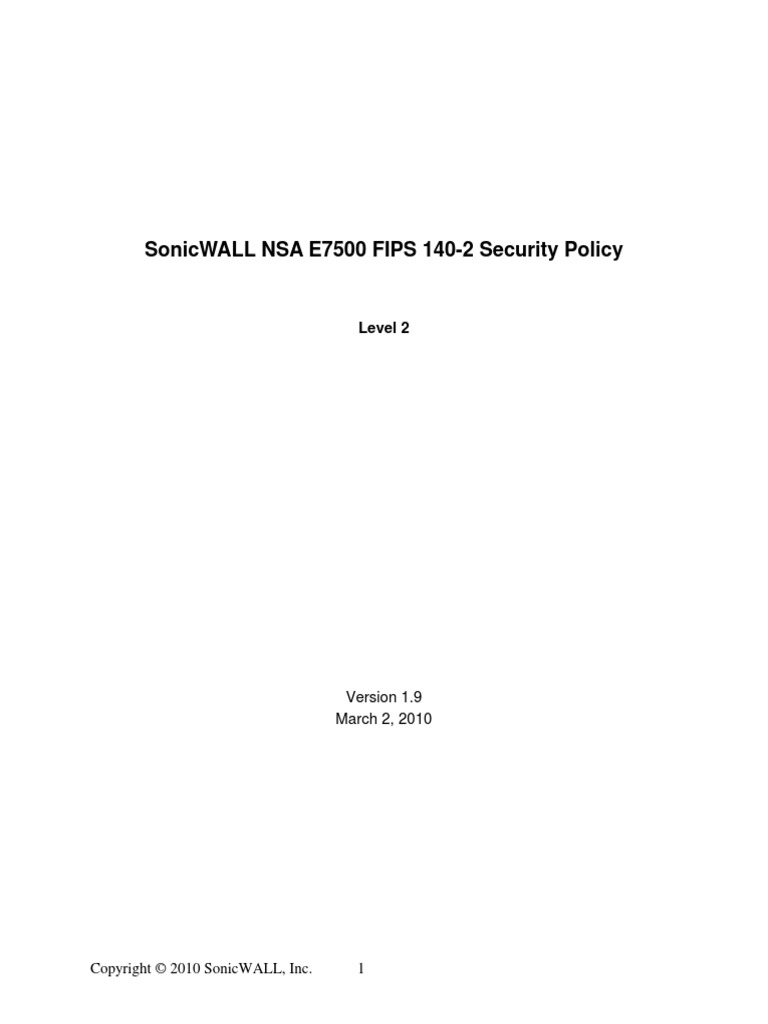 Sonicwall Nsa E7500 Fips 140-2 Security Policy: Level 2 | PDF | Key (Cryptography) | Public Key ...