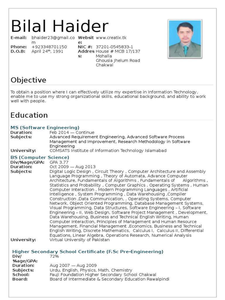 Bilal Haider CV | PDF | Engineering | Microsoft Visual Studio