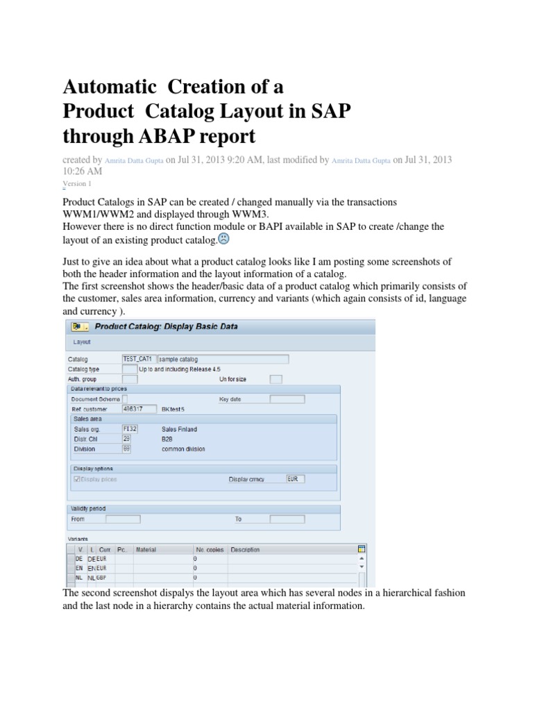 Automatic Creation of A Product Catalog Layout in SAP Through ABAP ...
