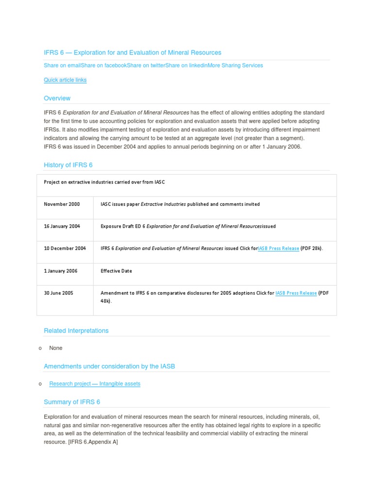 IFRS 6: Mineral Resource Accounting Standards | PDF | International ...