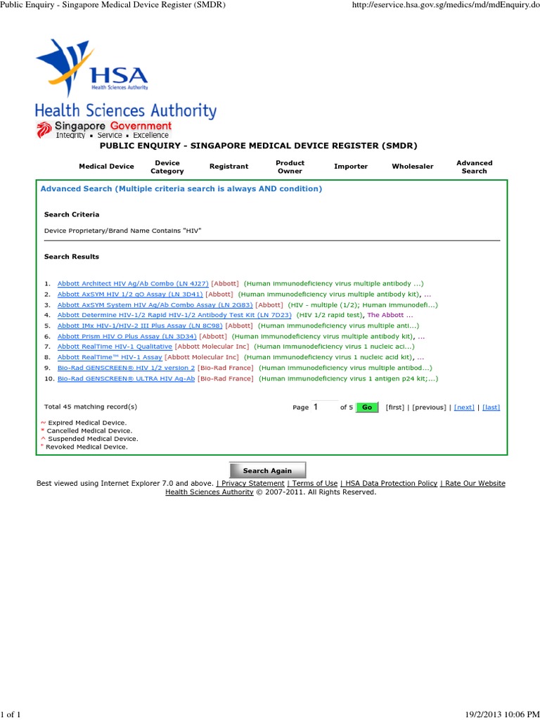 Public Enquiry - Singapore Medical Device Register (SMDR) | PDF ...