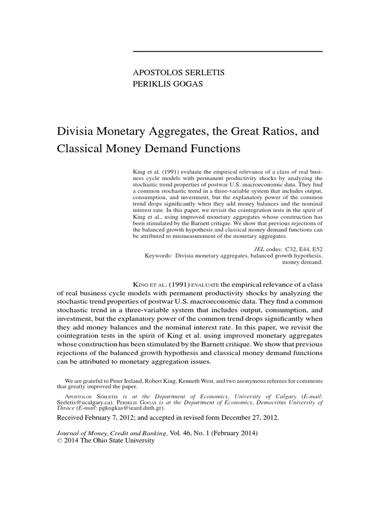 Divisia Monetary Aggregates, The Great Ratios, and Classical Money ...