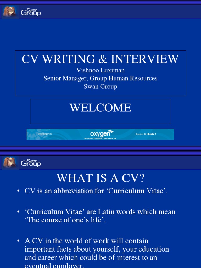 CV Writing & Interview: Vishnoo Luximan Senior Manager, Group Human ...