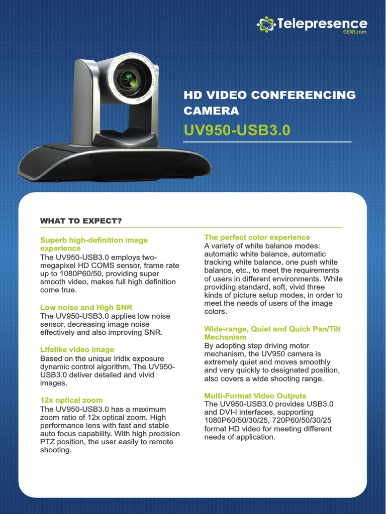 Minrray UV950-USB3.0 Video Conference Camera Data Sheet | PDF | Camera ...