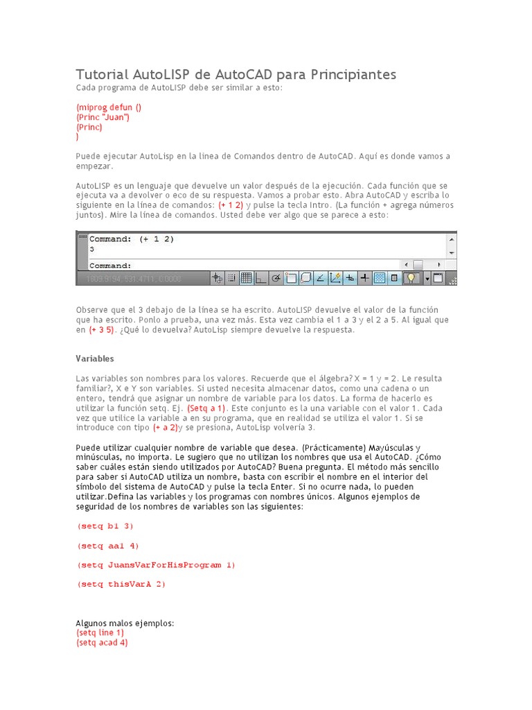 Tutorial AutoLISP de AutoCAD para Principiantes | PDF